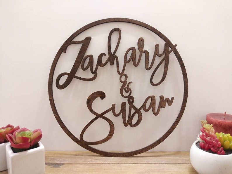 Custom Circle Name Sign, Personalize Two Name Circle Sign, Wedding ...