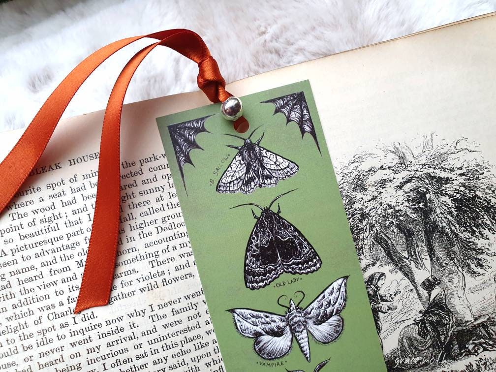 Moths Bookmark Illustrated by Grace Moth Ribbon and - Etsy UK