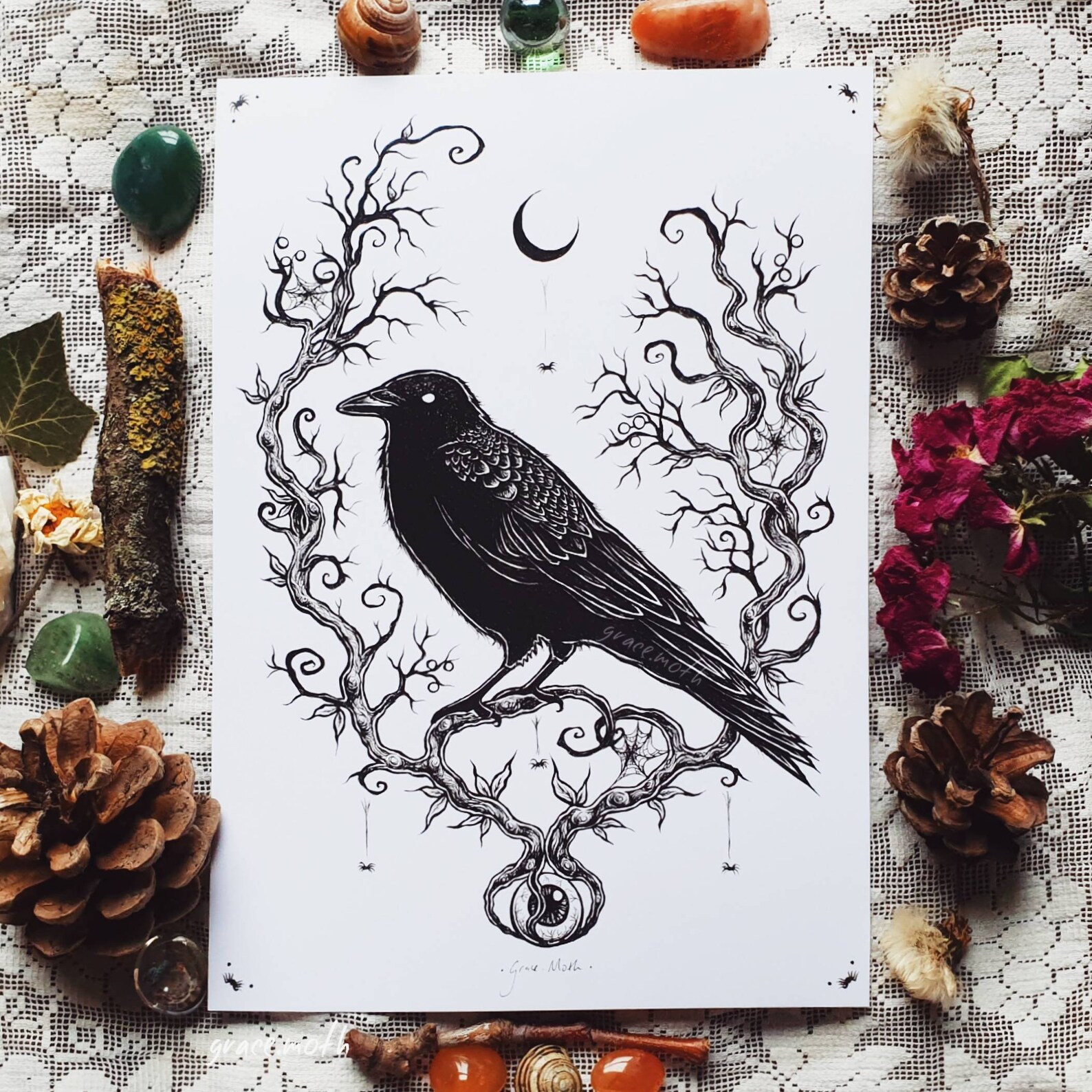 Crow Guardian A5 Art Print by Grace Moth 5.8 X 8.3 - Etsy