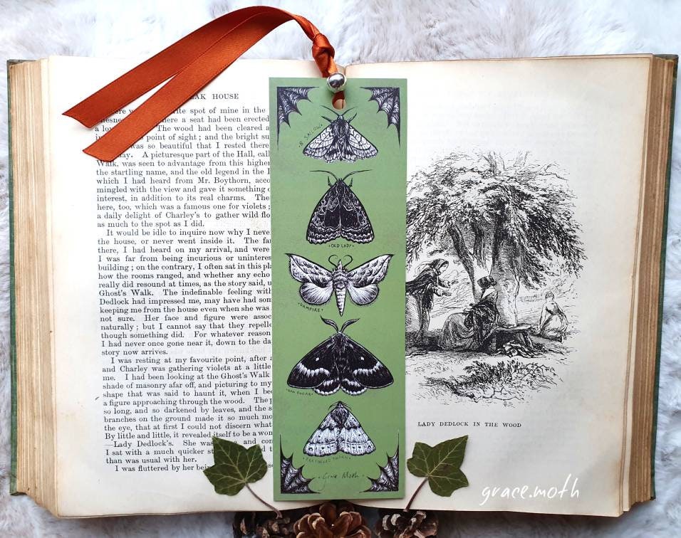 Moths Bookmark Illustrated by Grace Moth Ribbon and - Etsy UK