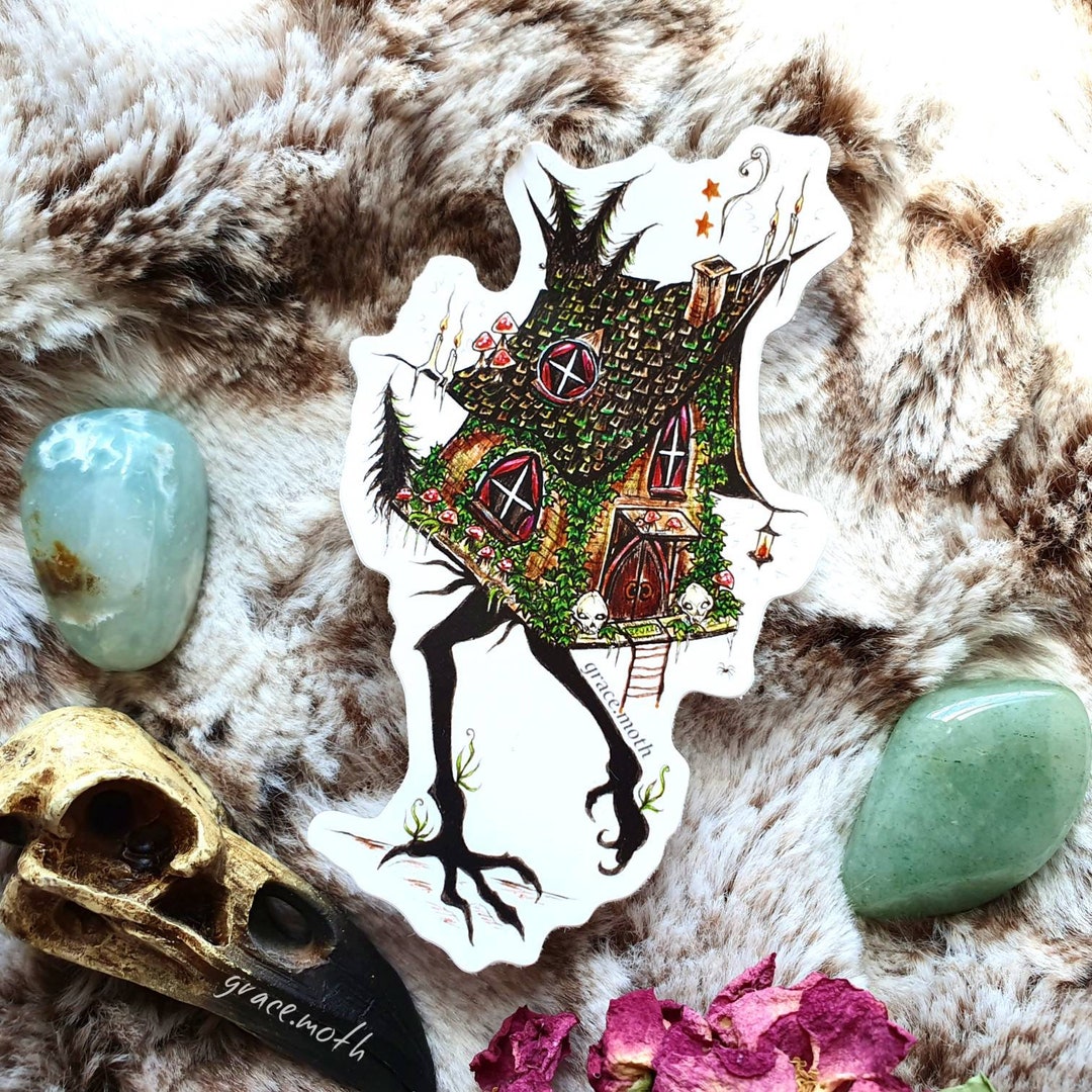 Baba Yaga House - Vinyl Sticker 10cm by 6cm. Illustrated by Grace Moth ...