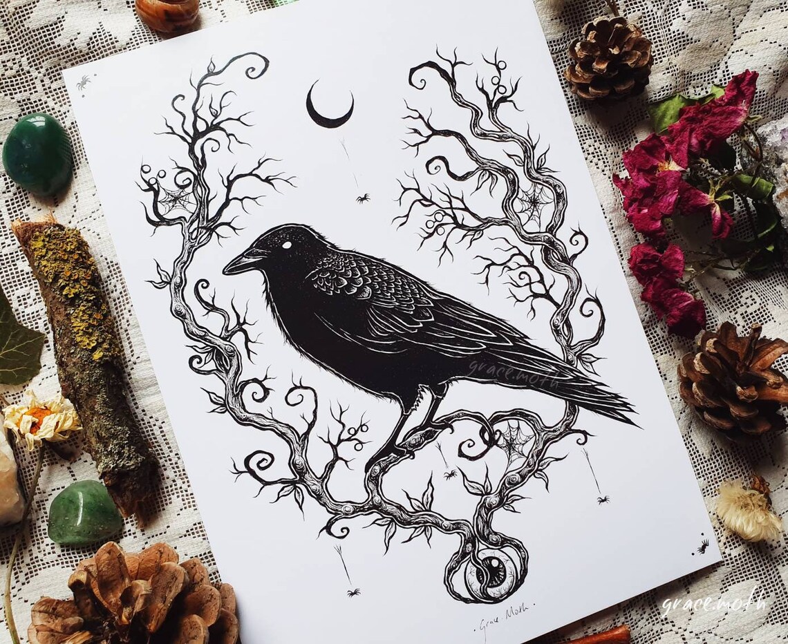 Crow Guardian A5 Art Print by Grace Moth 5.8 X 8.3 - Etsy