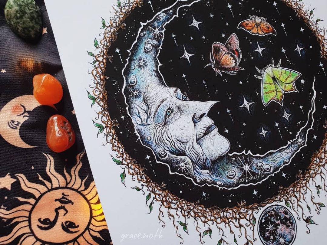 Wise Moon - A5, A4 or A3 Art Print by Grace Moth - Etsy