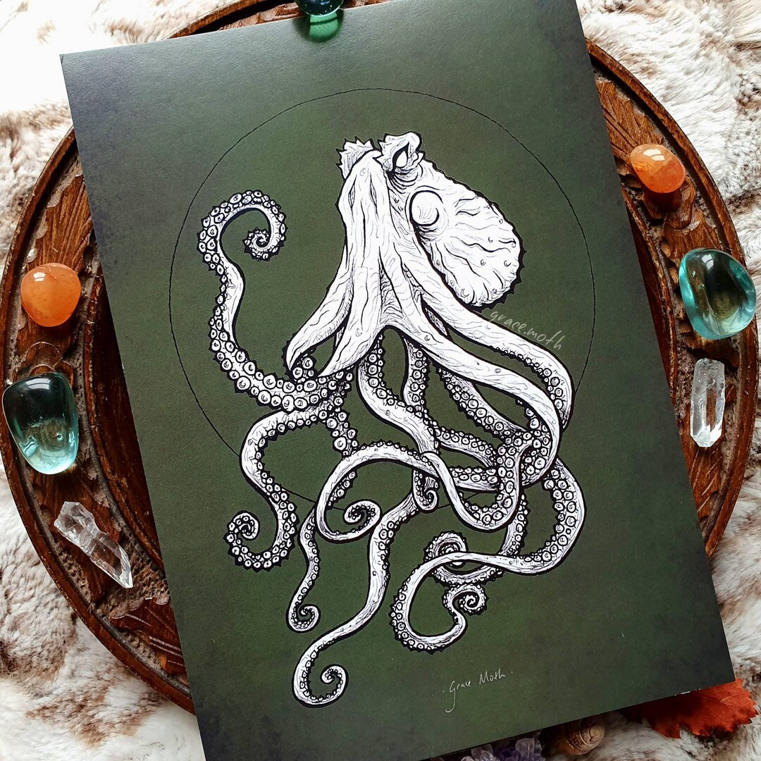 Green Octopus A5 Art Print by Grace Moth 5.8 X 8.3 - Etsy