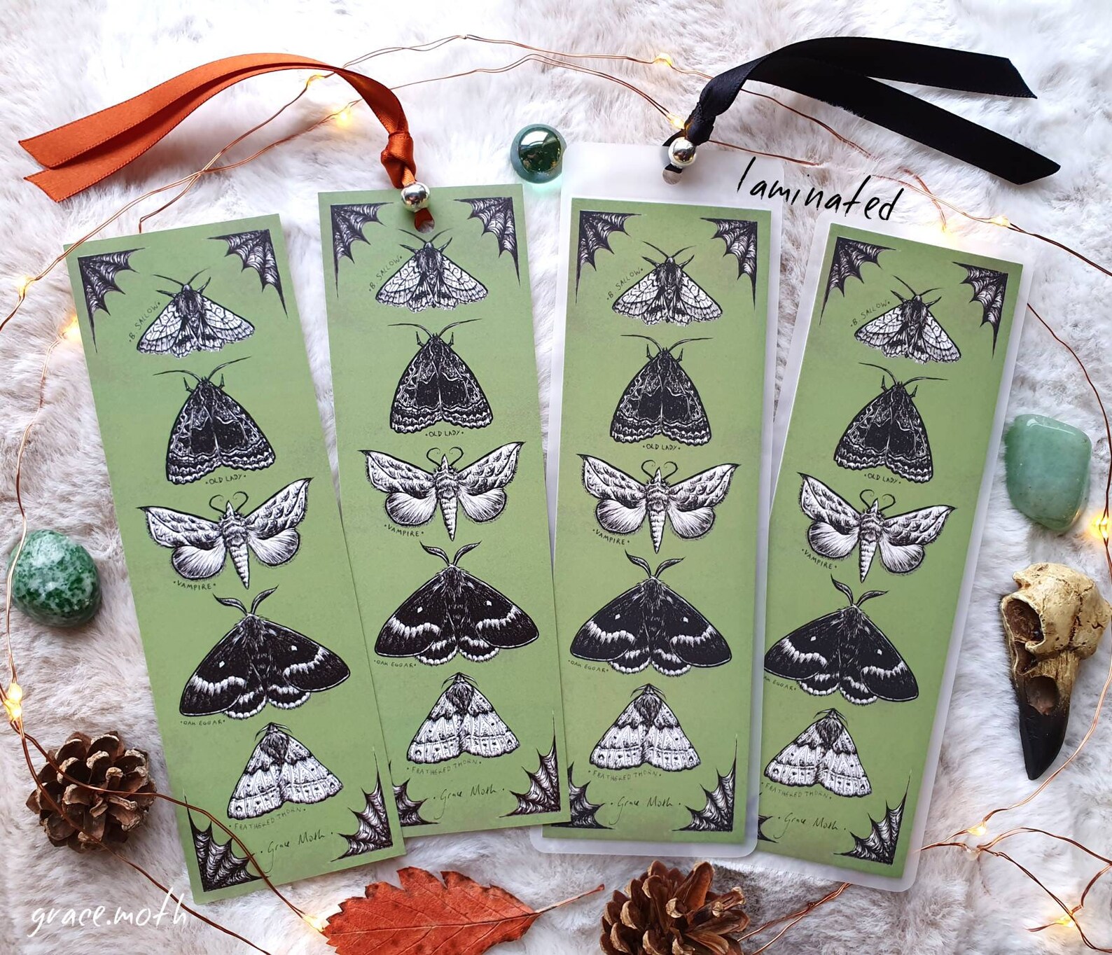 Moths Bookmark Illustrated by Grace Moth Ribbon and - Etsy UK