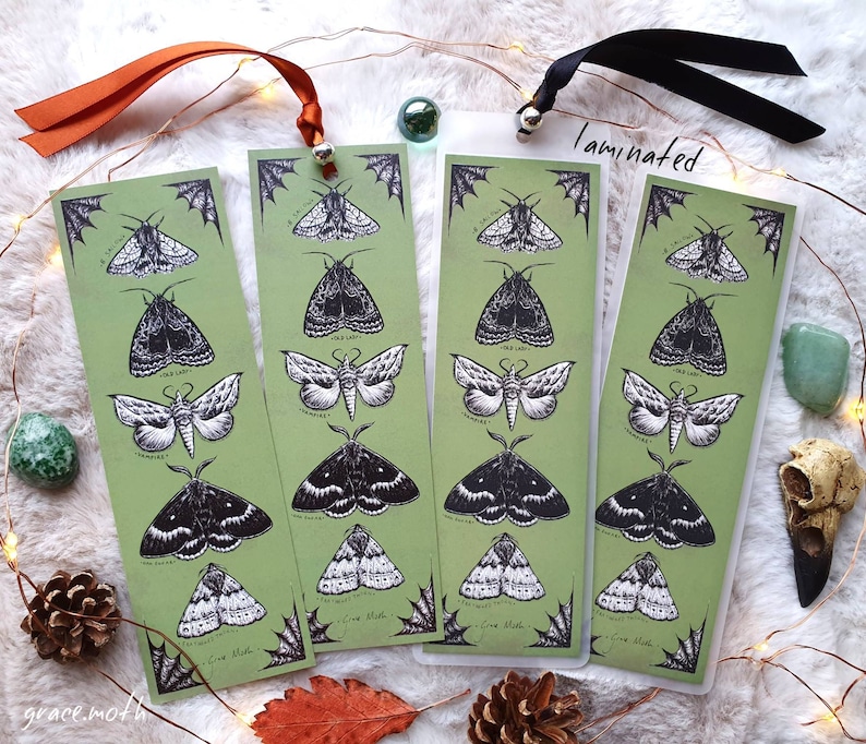 Moths Bookmark Illustrated by Grace Moth Ribbon and - Etsy