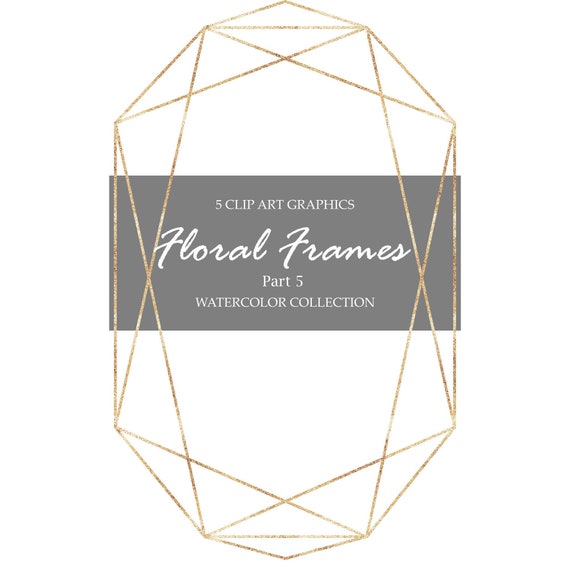 Geometric Frames Gold Floral Frame Clipart 5 Instant | Etsy