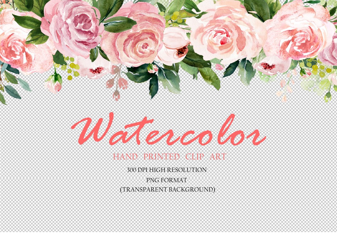 Pink and White Watercolor Flower Clipart, Instant Download Florals Clip ...