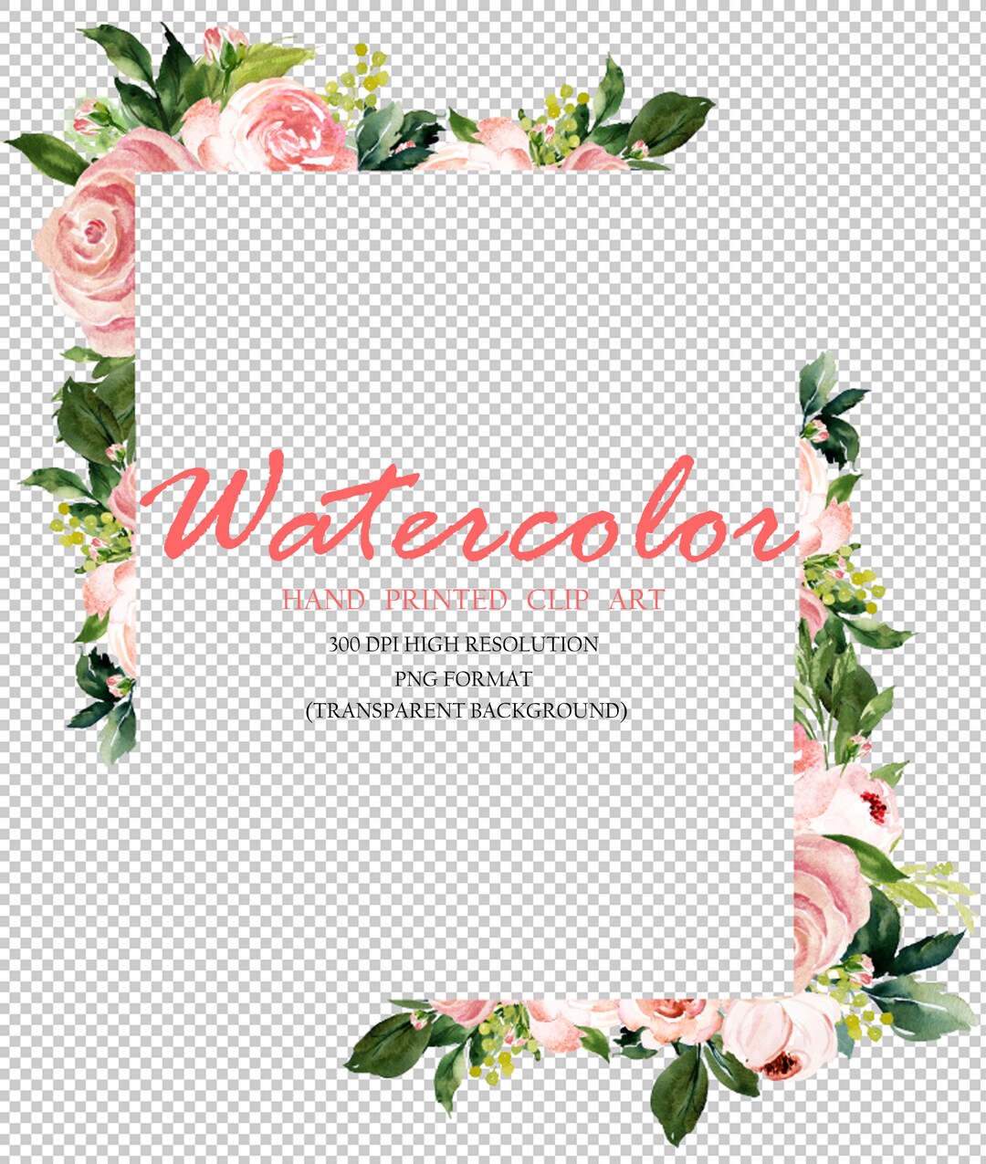 Pink and White Watercolor Flower Clipart, Instant Download Florals Clip ...