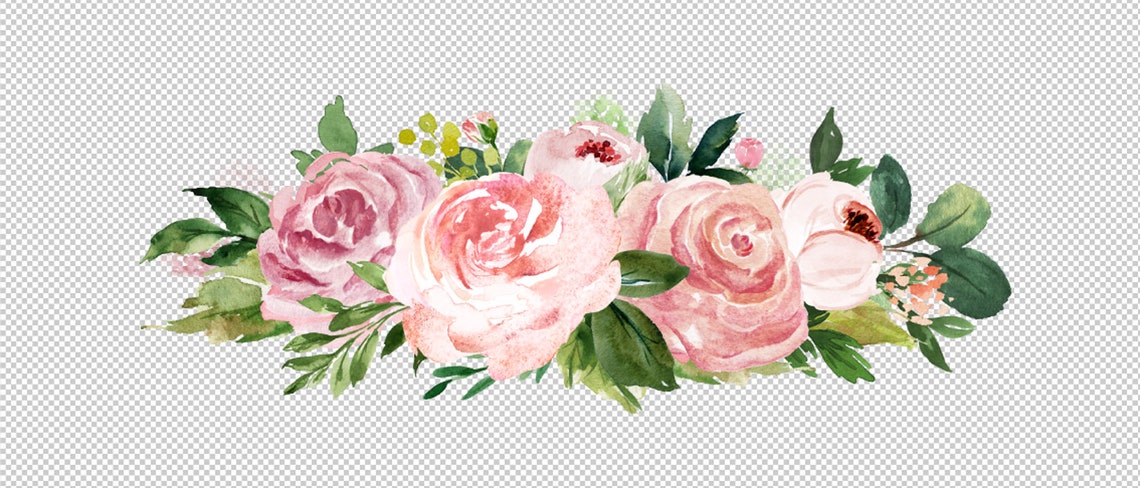 Pink and White Watercolor Flower Clipart #1, Instant Download Florals ...