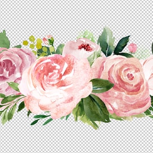 Pink and White Watercolor Flower Clipart #1, Instant Download Florals ...