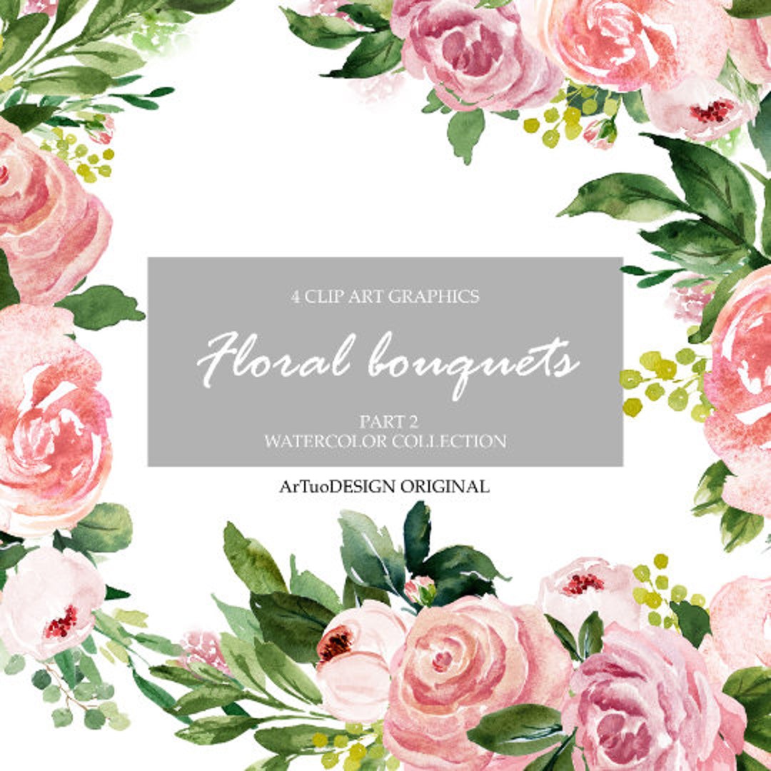 Pink and White Watercolor Flower Clipart #2, Instant Download Florals ...