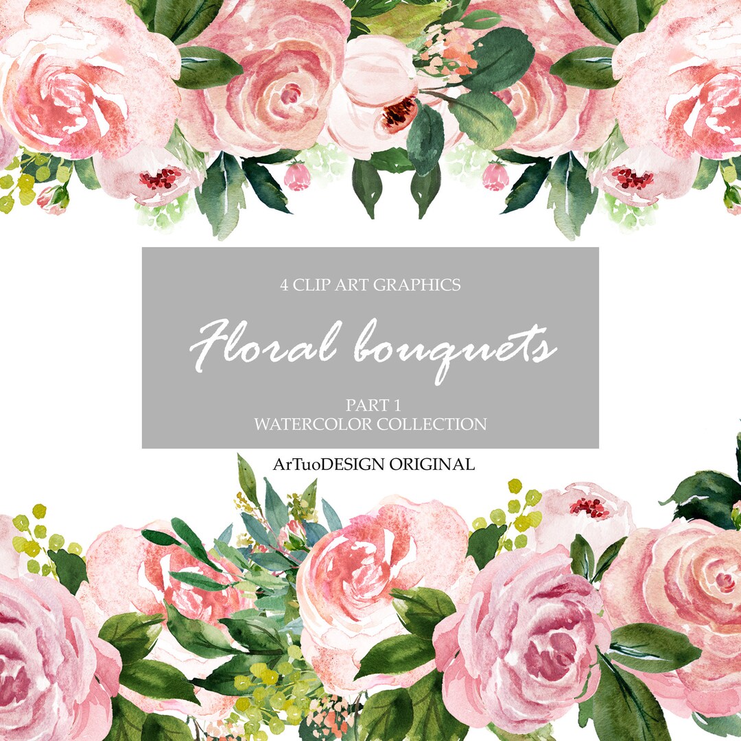 Pink and White Watercolor Flower Clipart #1, Instant Download Florals ...