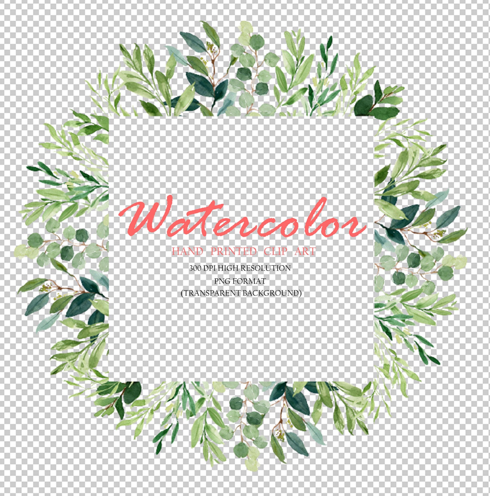 Watercolor Greenery Frames Instant Download Greenery Frames | Etsy