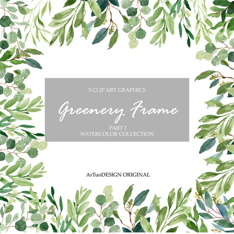 Watercolor Greenery Frames #1, Instant Download, Greenery Frames, Lush ...