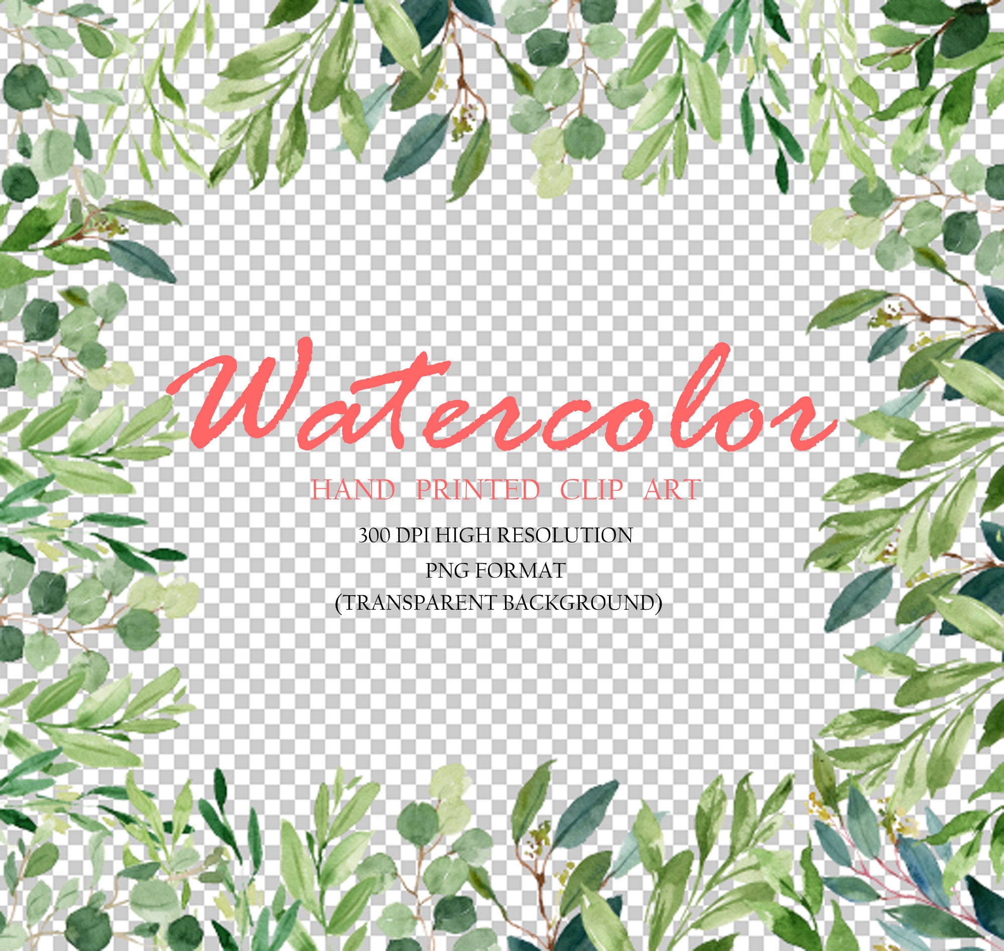 Watercolor Greenery Frames Instant Download Greenery frames | Etsy