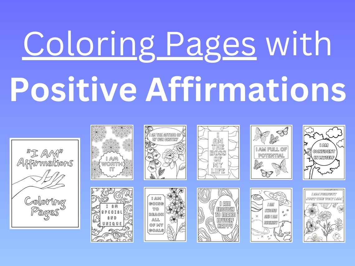 11 Positive I Am Affirmations Coloring Pages Tweens Teenagers Young ...