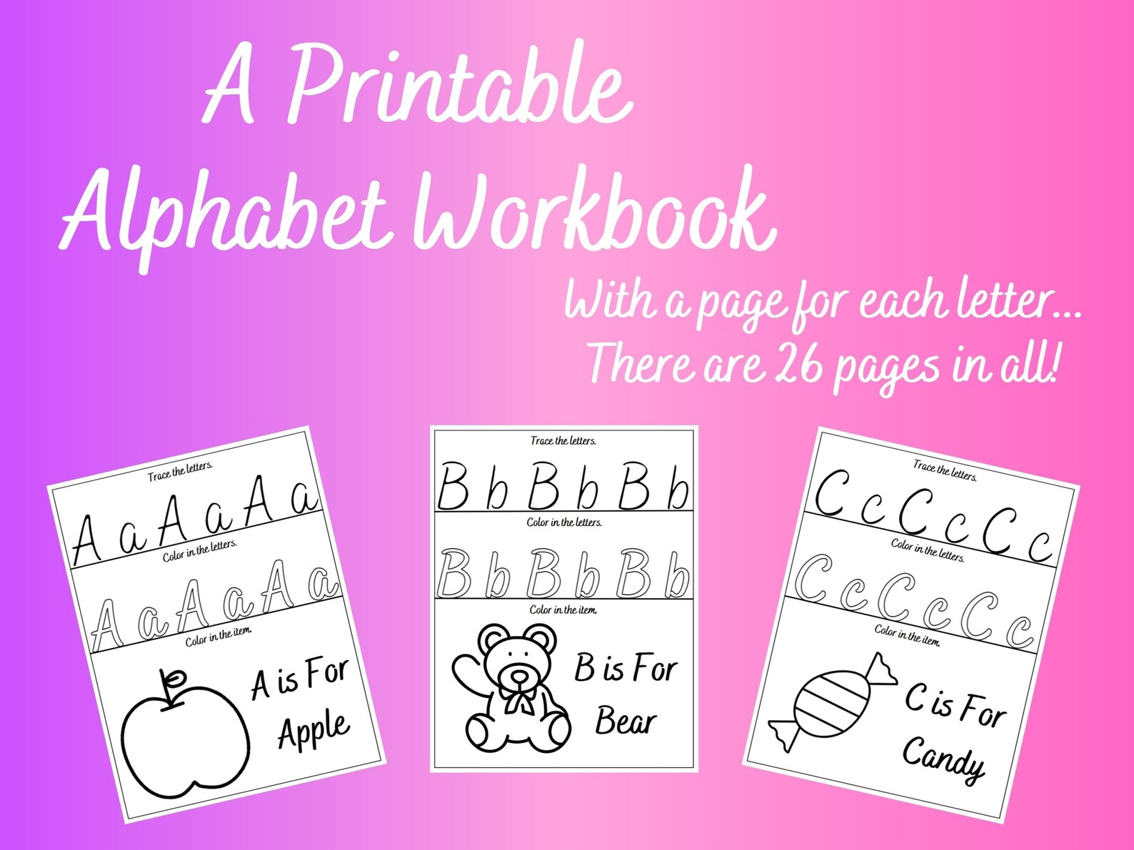 Printable Alphabet Workbook 26 Pages Digital Download Homeschool ...