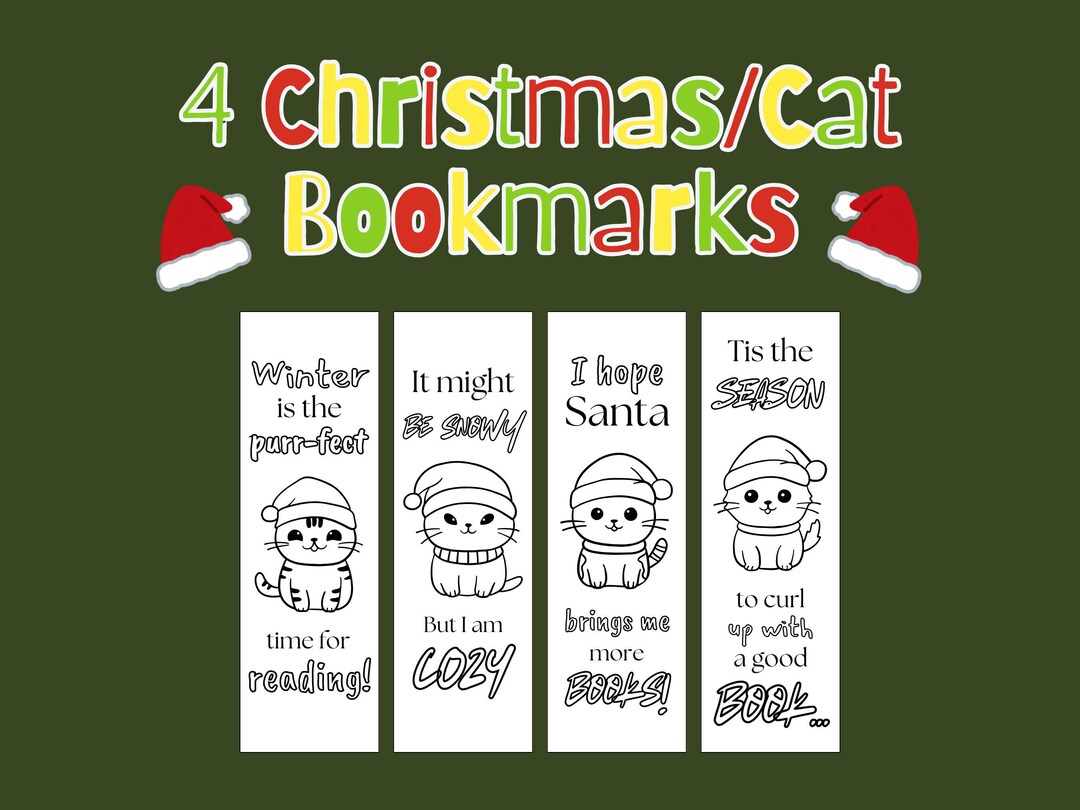 Printable Christmas Cats Bookmarks to Color Classroom Christmas Party 4 ...