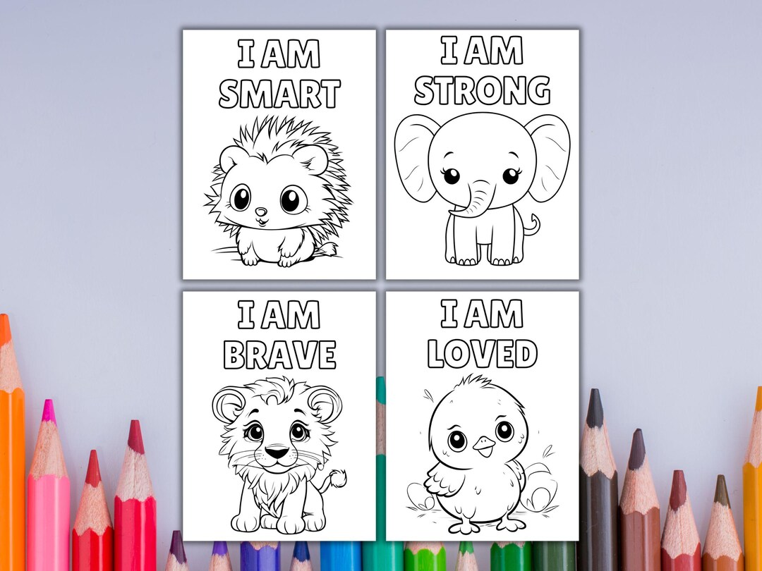 10 Printable Coloring Pages With Positive Affirmations for Kids Cute ...
