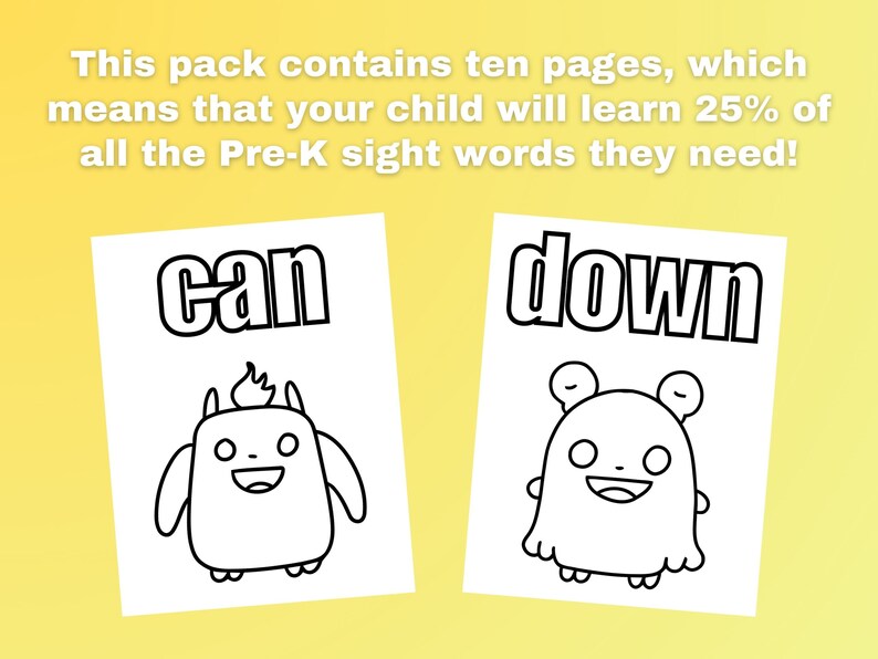 10 Dolch Pre-k Sight Word Printable Coloring Pages Little Cute Monsters ...