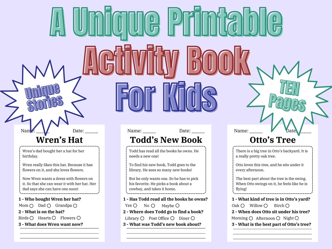 First Grade Reading Comprehension Printable Workbook With Short Stories ...