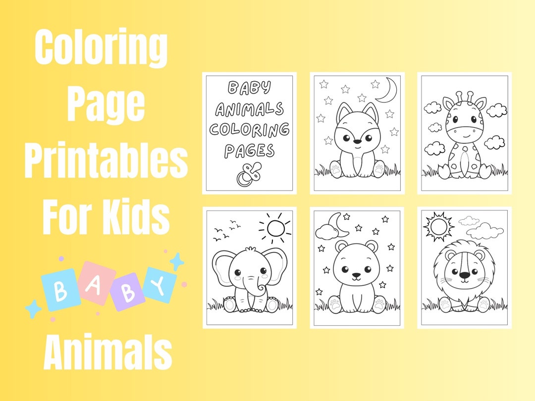6 Baby Animal Coloring Pages Toddler Preschool Digital Download - Etsy