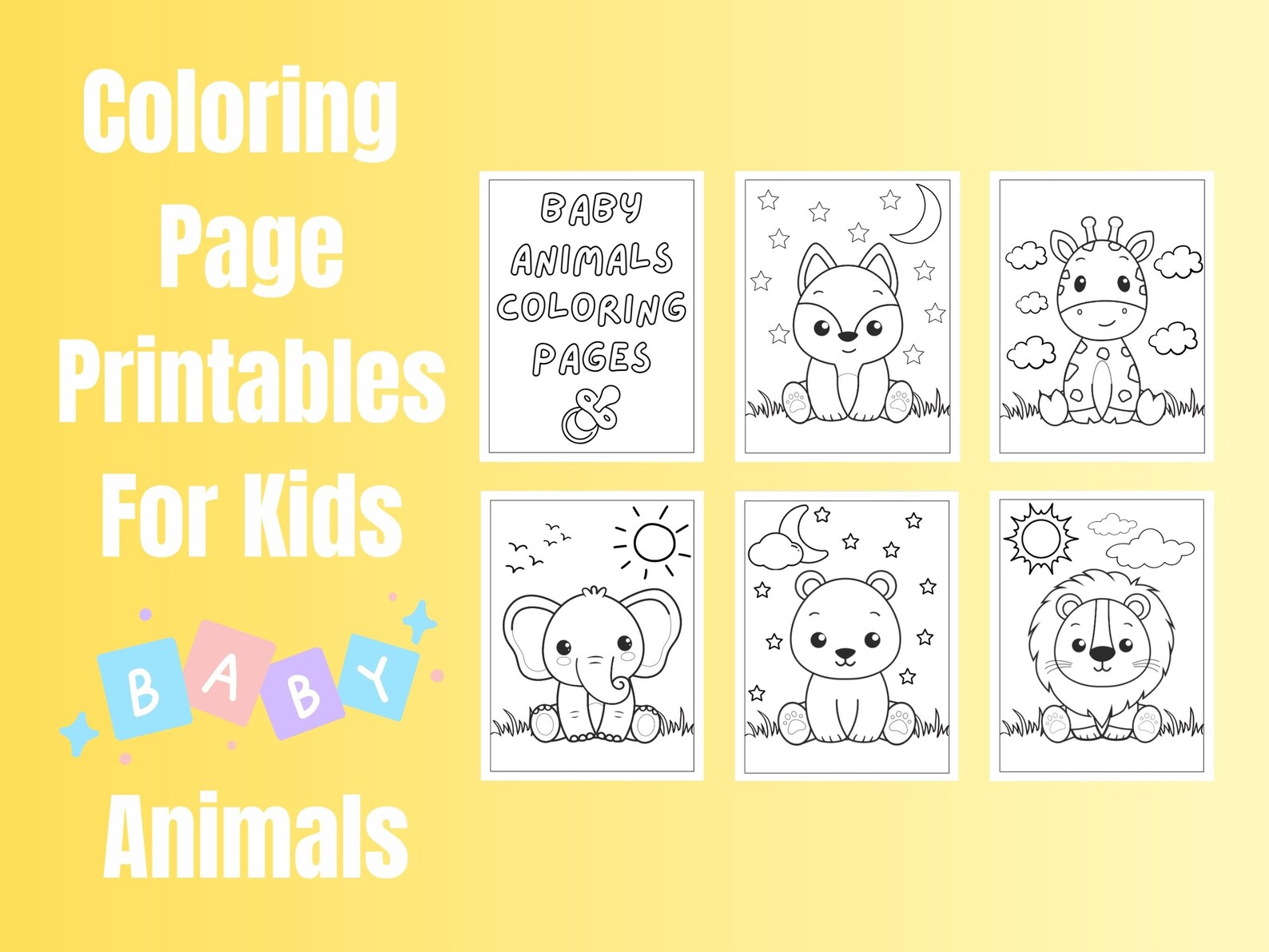 6 Baby Animal Coloring Pages Toddler Preschool Digital Download - Etsy