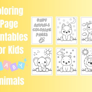 6 Baby Animal Coloring Pages Toddler Preschool Digital Download - Etsy