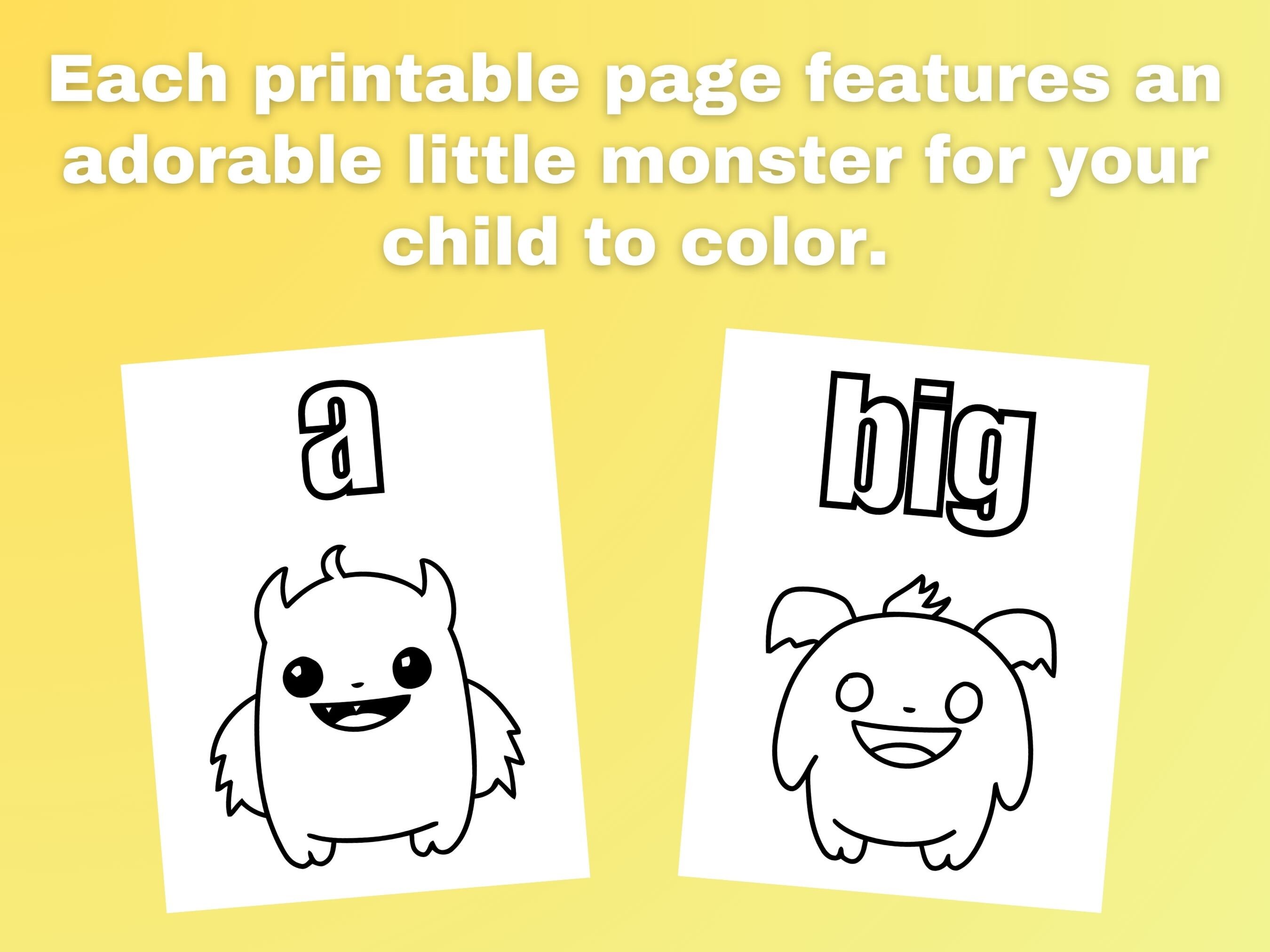 10 Dolch Pre-k Sight Word Printable Coloring Pages Little Cute Monsters ...