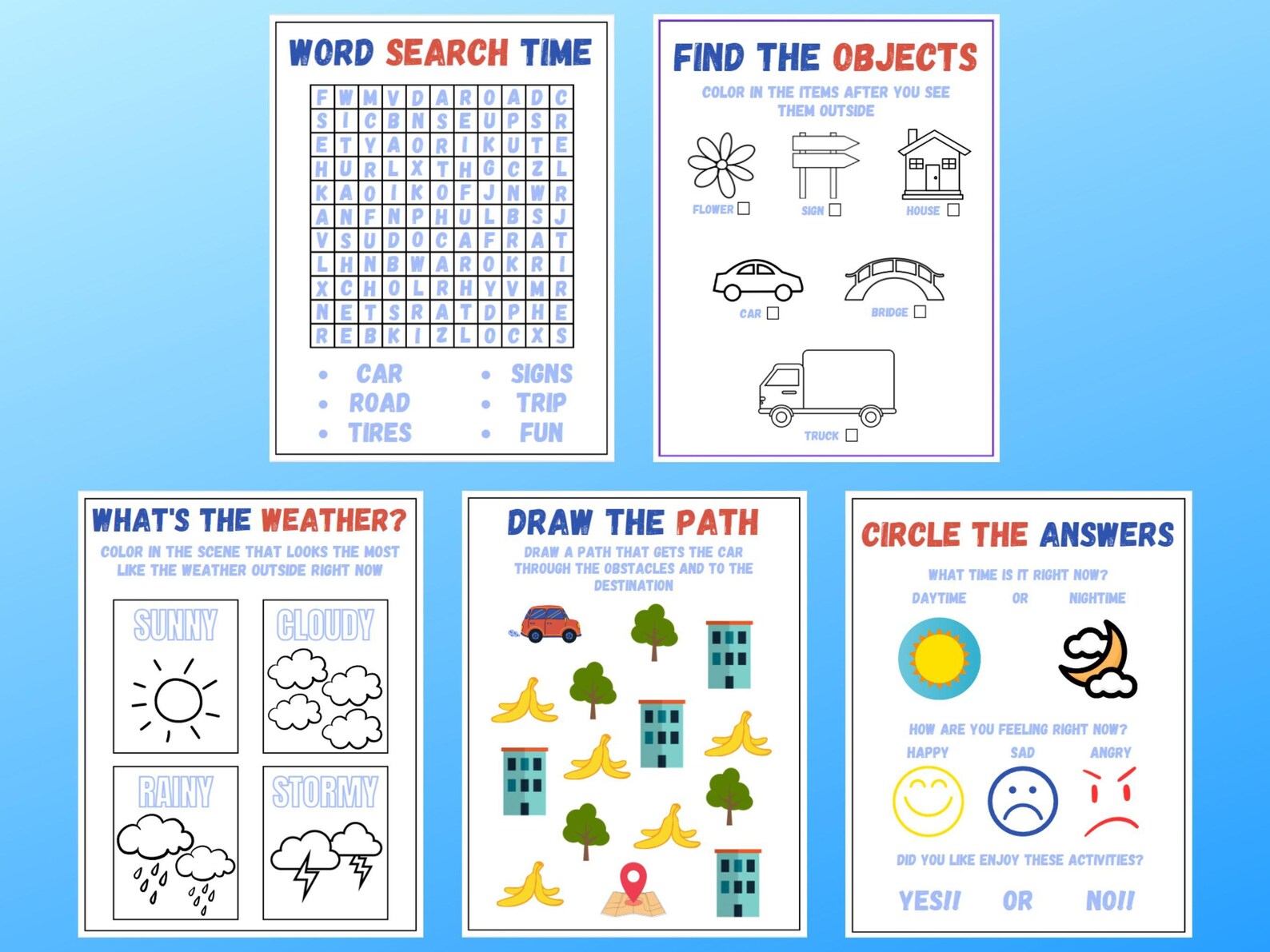 Kids Road Trip Activity Pack: Car Games & Coloring (digital Download ...