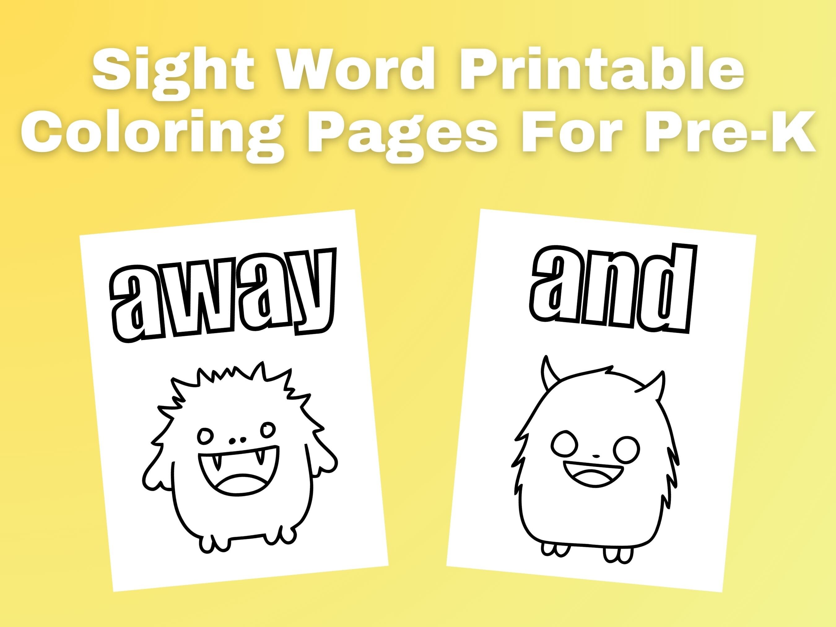 10 Dolch Pre-k Sight Word Printable Coloring Pages Little Cute Monsters ...