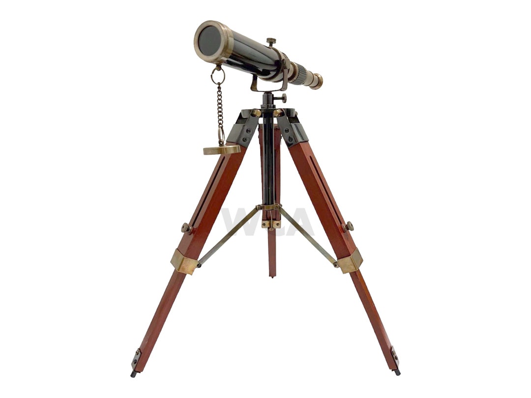 Brown & Black Antiqued Nautical Brass Telescope With Wooden Adjustable ...