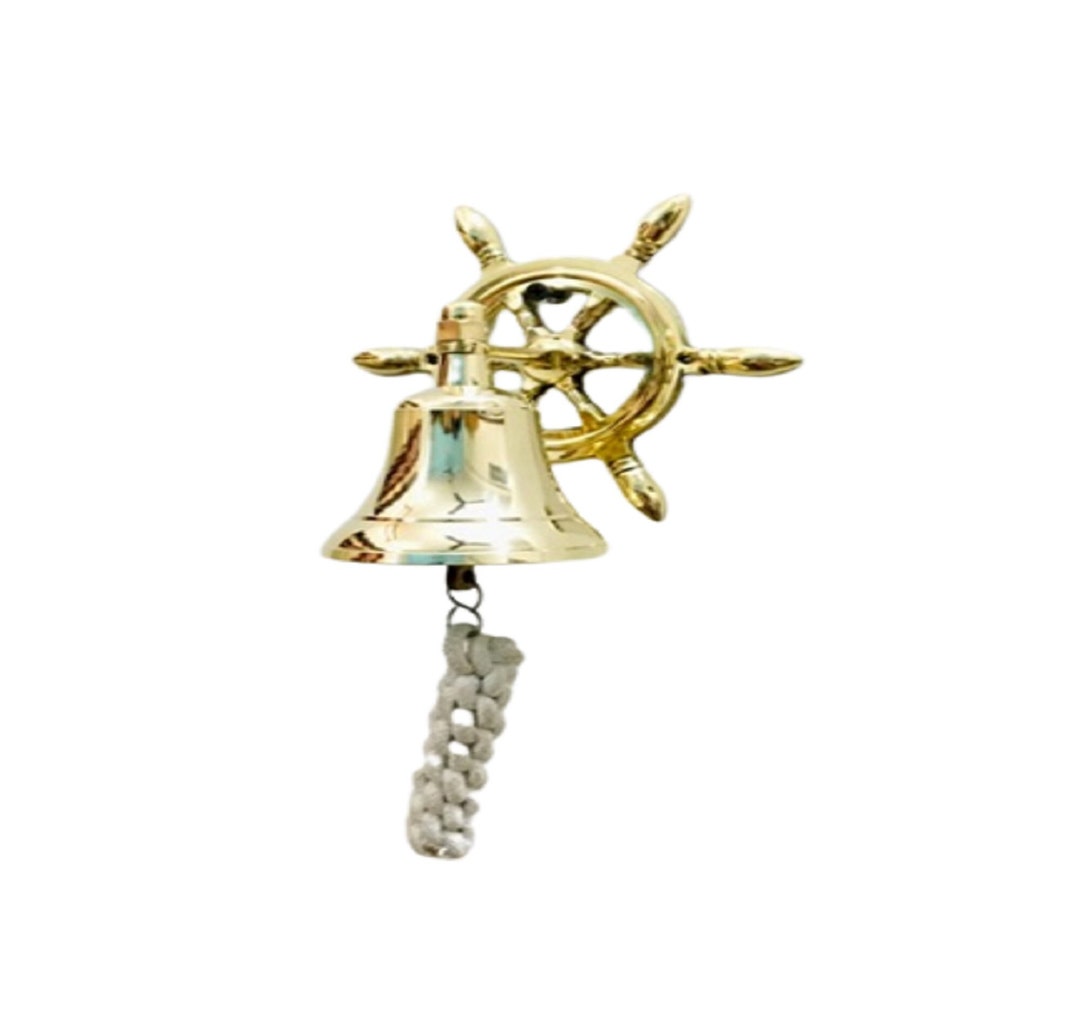 Solid Brass Ship Wheel Wall Mounted Hanging Bell Handmade Door Hanging ...