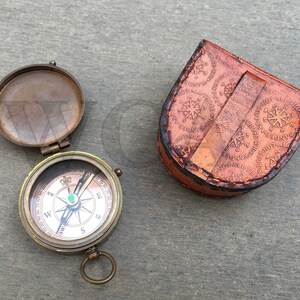 NOT ALL..... Nautical Brass Working Compass Handmade Leather Case With ...