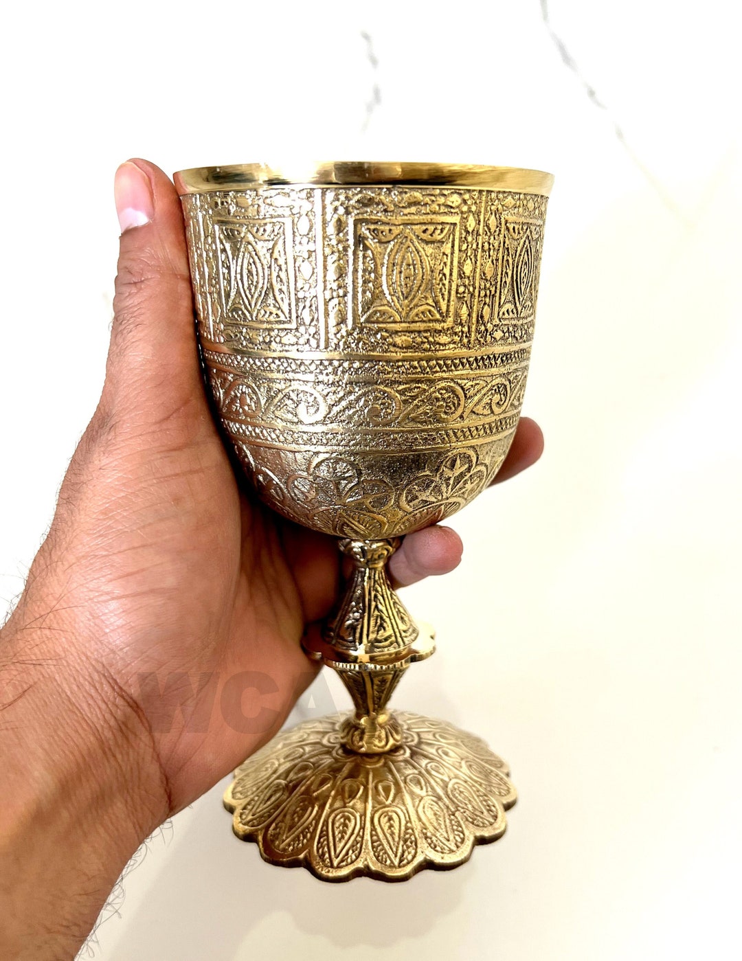 Solid Brass Engraved Goblet Handmade Design Royal King Goblet Wine ...