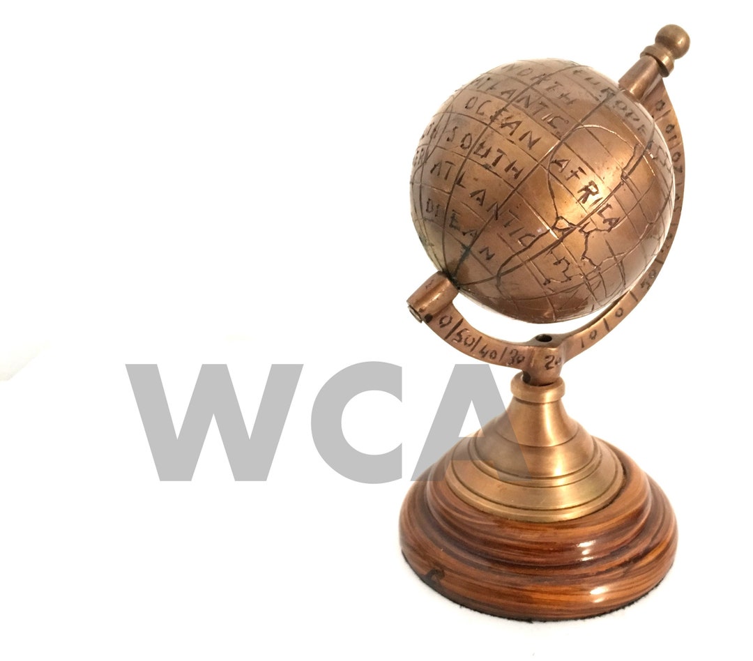 Antiqued Brass Globe Map Nautical Globe With Wooden Base Handmade Gift ...