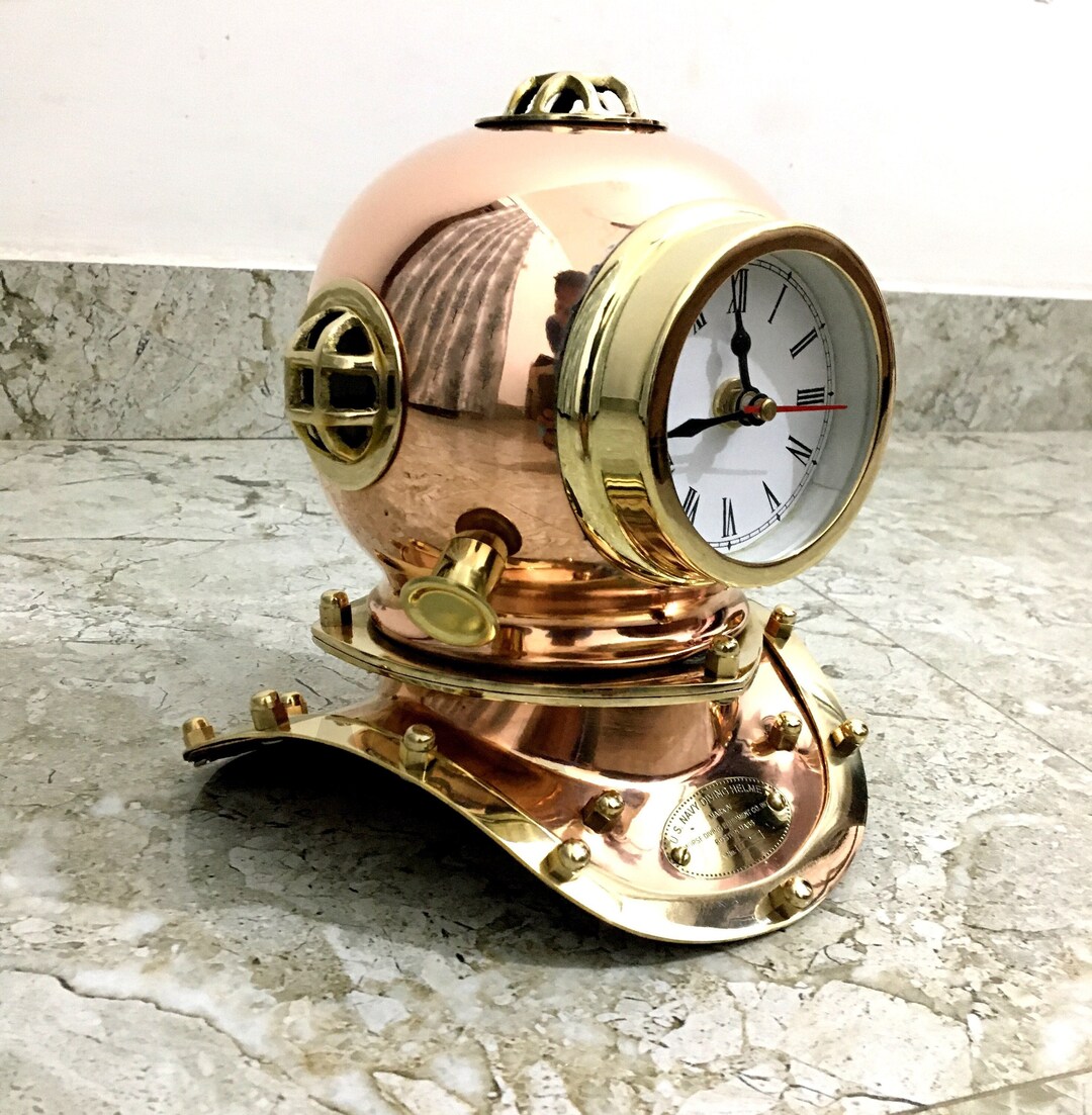 Handmade Brass / Copper Finish Diving Helmet Working Clock Nautical ...