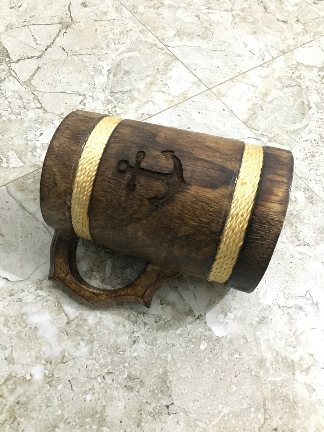 Handmade Wooden Anchor Engraved Dark Brown Rustic Beer Mug - Etsy