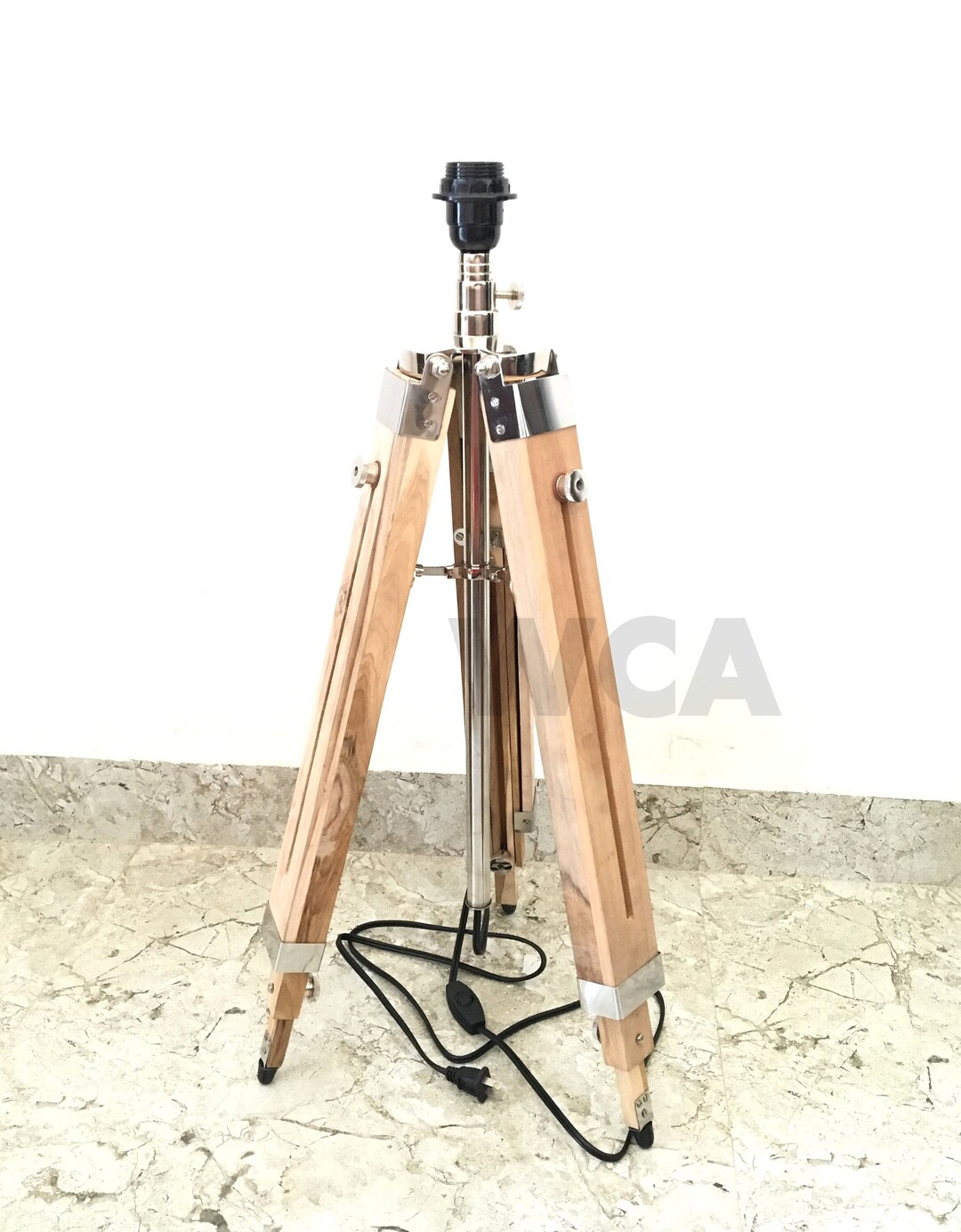 Nautical Teak Wooden Tripod Handmade Shade Lamp Adjustable Tripod Stand ...