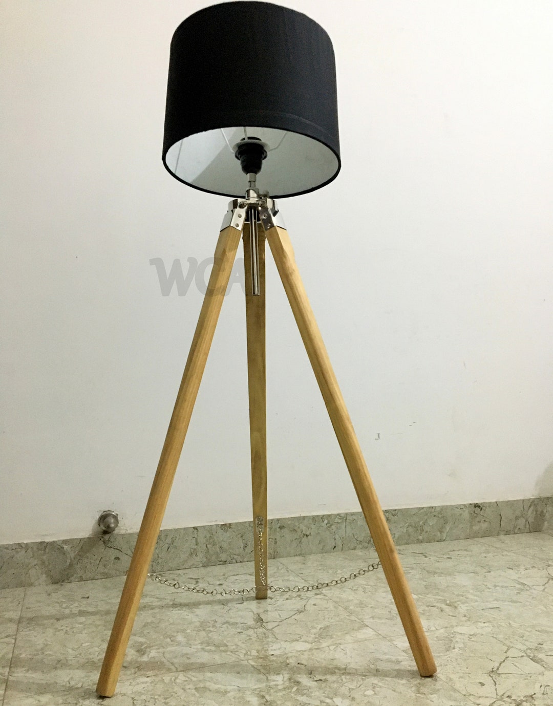 Handmade Wooden Finish Tripod Modern Bedroom Conner Shade Lamp Nautical ...