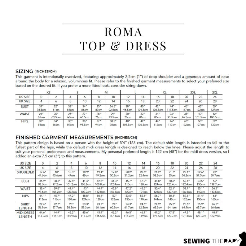 PDF Roma Top & Dress Pattern - Sewing Therapy With a Step-by-step ...