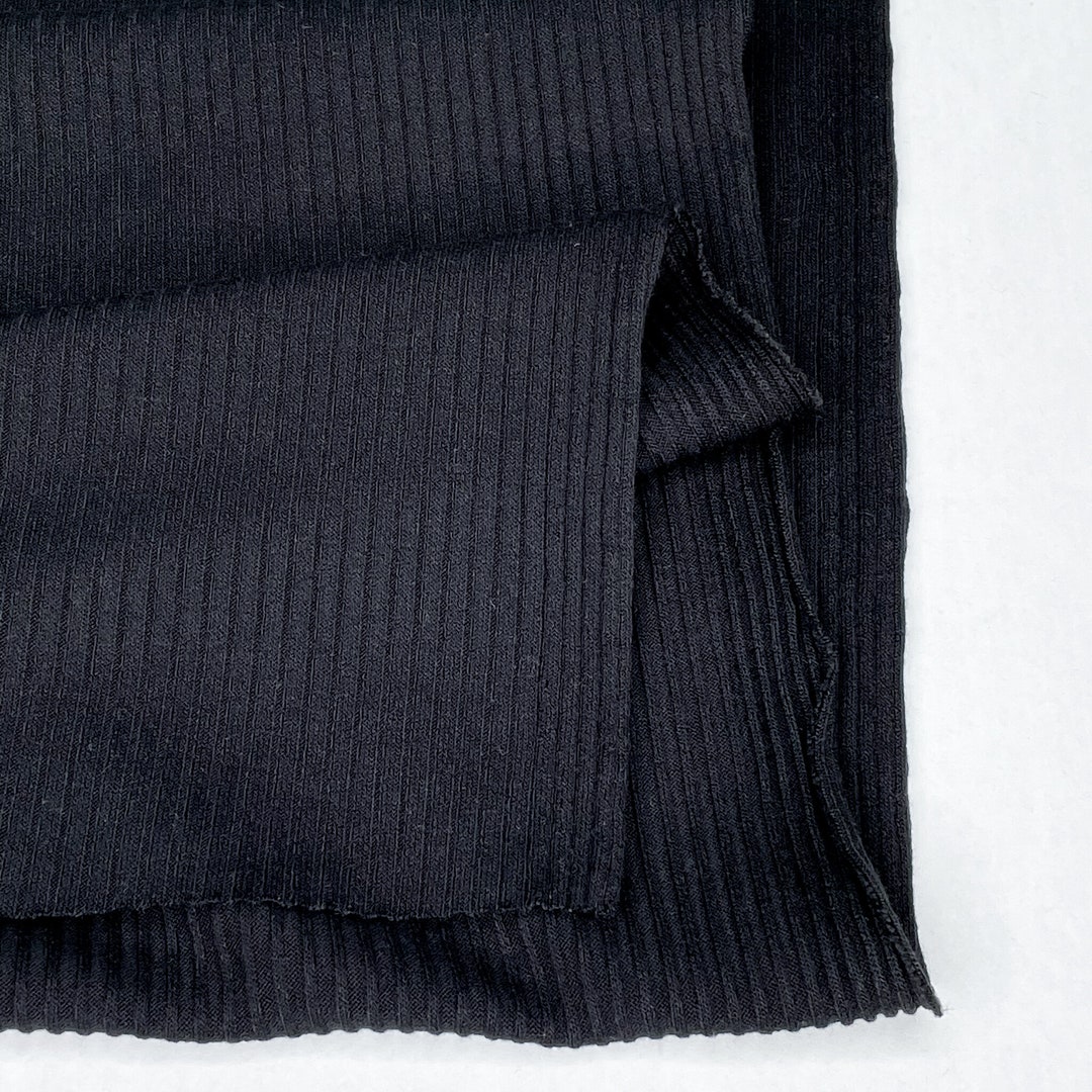 1/2 Yard Rib Knit Rayon Blend poly 70 Rayon 27 Spandex 3 Black 48 Wide ...
