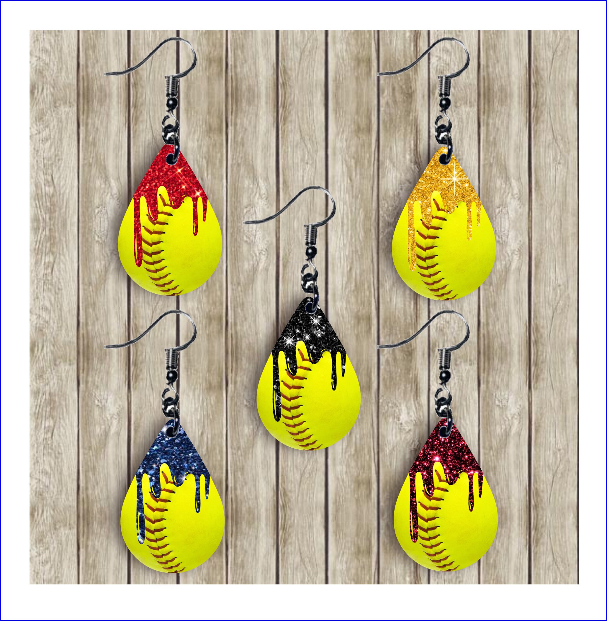 TEN Pair Softball Glitter Drip Earring Digital Design Bundle | Etsy