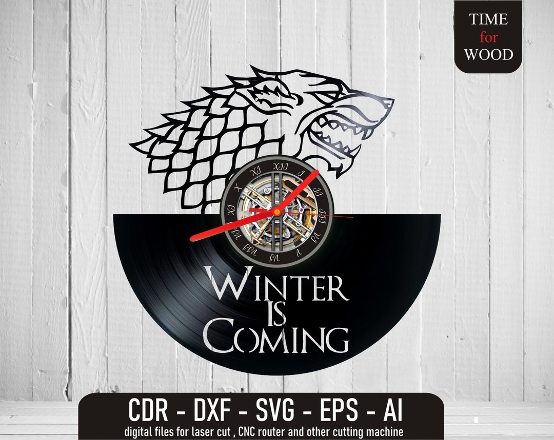 Wolf Vinyl Clock Vector Winter is Coming Svg Stark Logo Clock Svg Stark ...