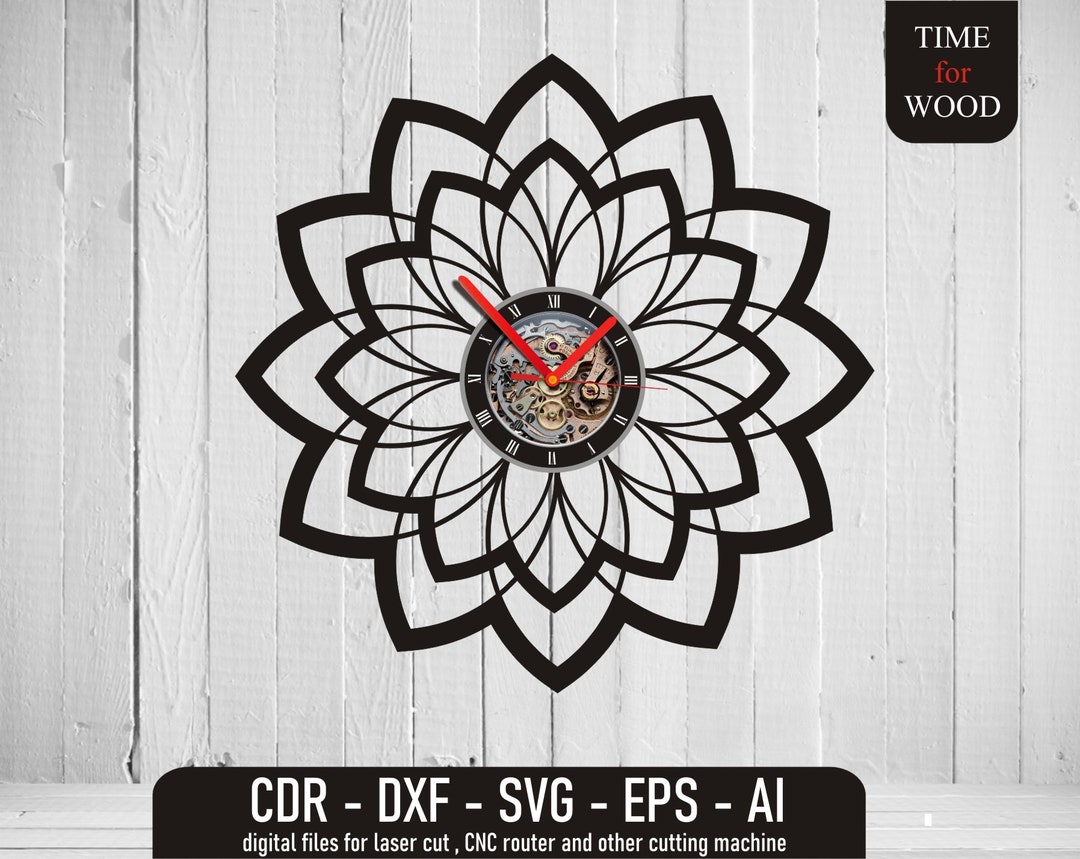 Flower Wall Clock Vector File Two Layer Wall Clock Svg Flower Svg ...