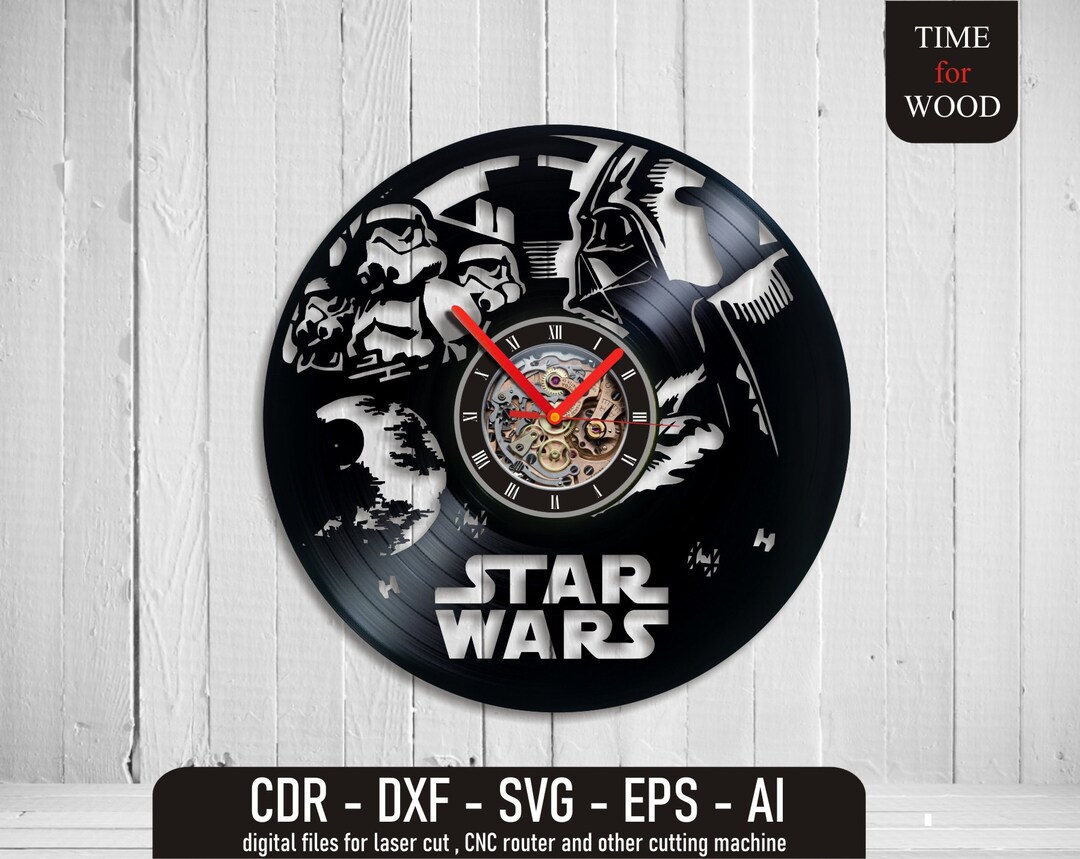 Cult Movie Wall Clock Files Star Wars Vinyl Clock Vector SW Clock Svg ...