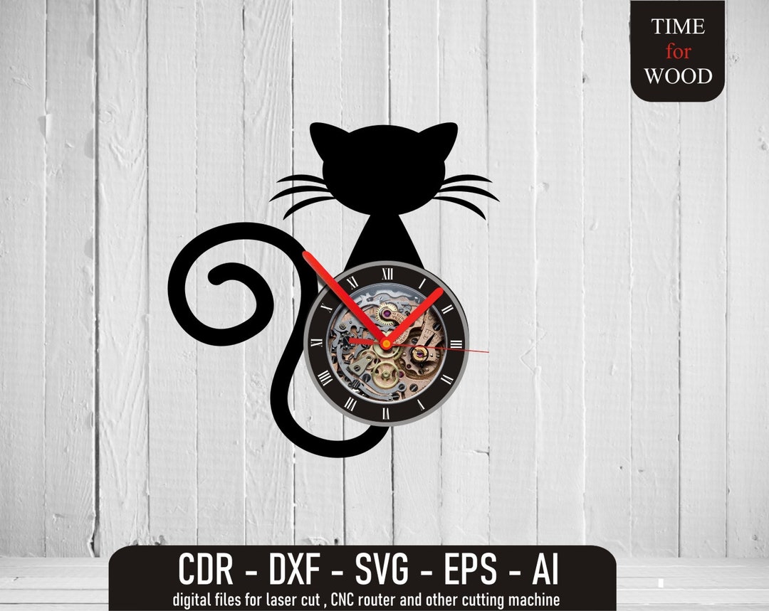 Cat Clock Digital Download Cat Clock Vector Cat Vinyl Clock Files Funny ...