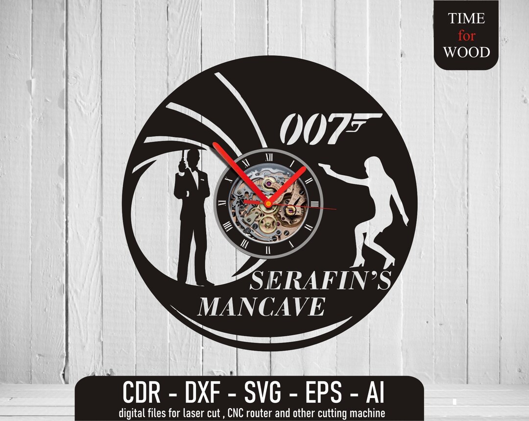 Secret Agent Vinyl Clock Vector James Clock Svg James Bond Vector Clock ...