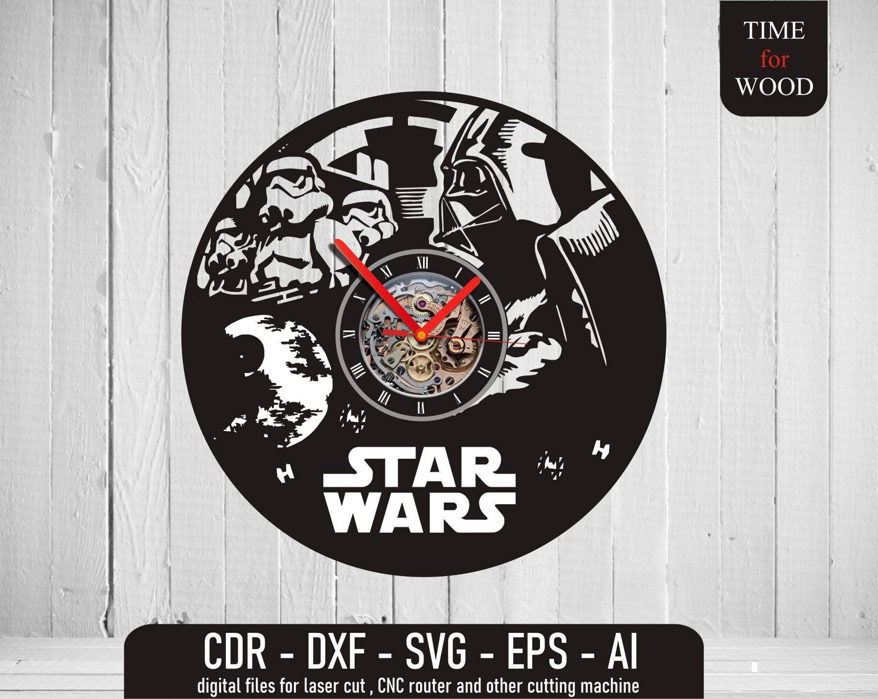 The Dark Side of the Force Clock Svg Movie Hero Vector Clock Vader ...